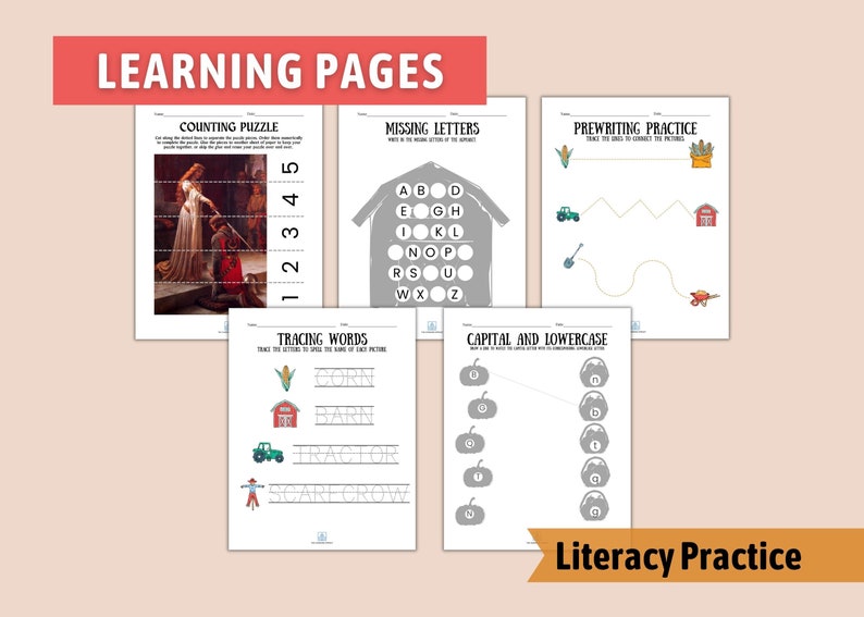 On the Farm Printable Bundle, Fall Coloring Pages, Autumn Preschool ...