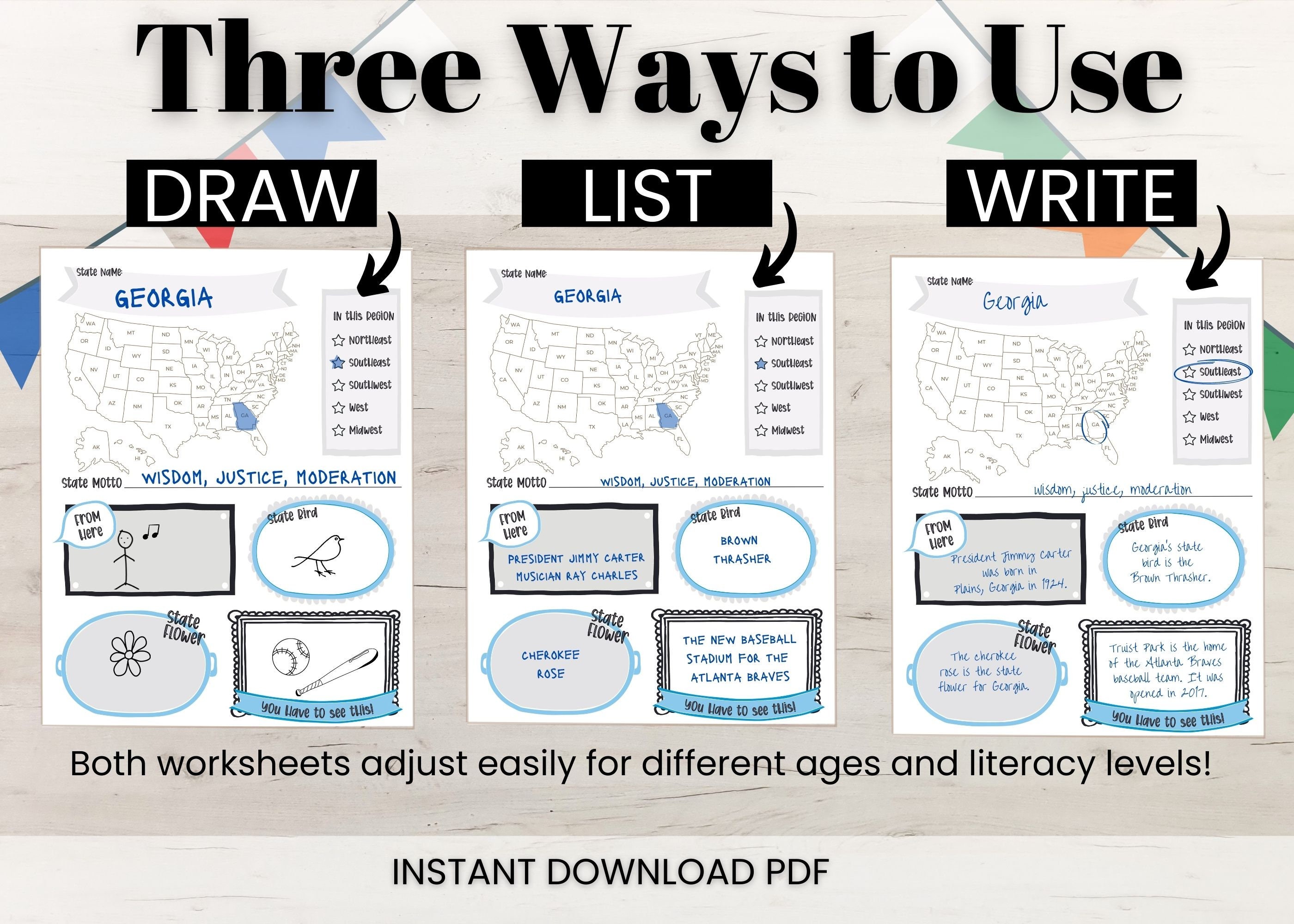 Geography Worksheet Bundle / 50 States Journal Page / Country Study ...