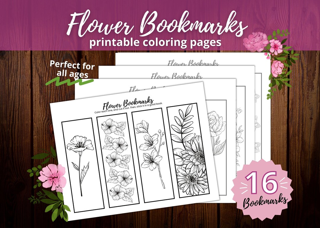Flower Printable Bookmarks / Coloring Pages / Bookmark Set - Etsy