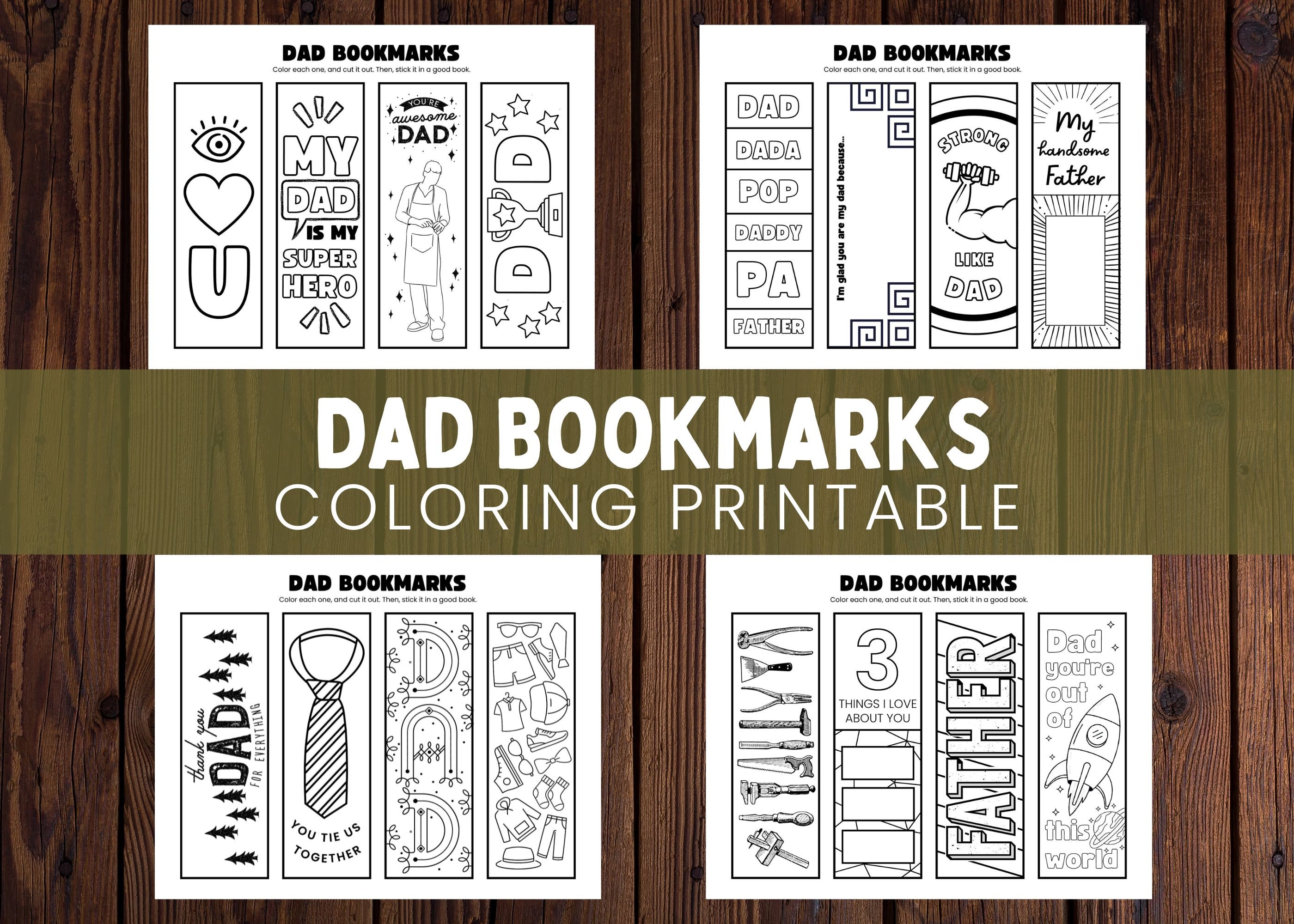 Dad Printable Bookmarks / Fathers Day Coloring Pages / Papa Bookmark ...