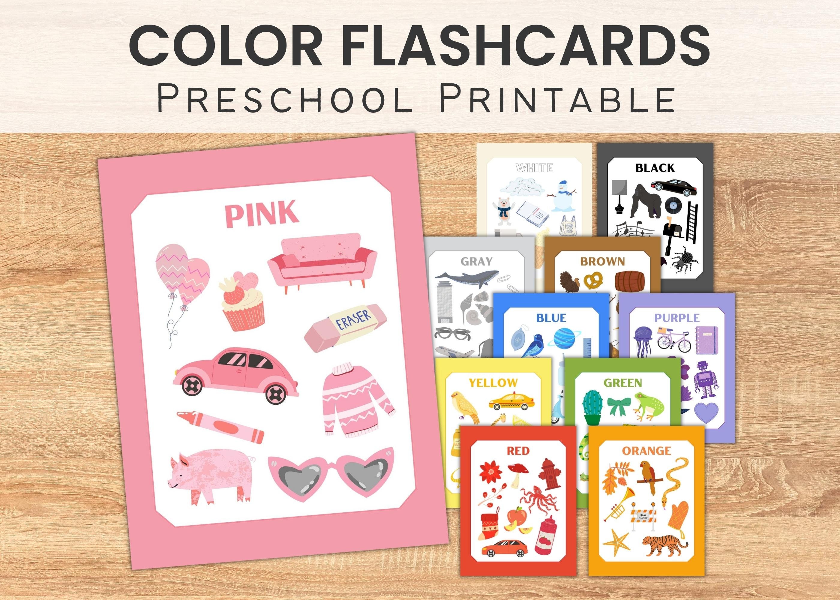 Preschool Printable Flash Cards Bundle, Color Flashcards, Printable ...