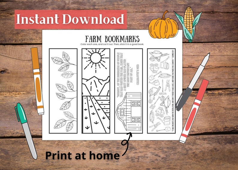 Farm Printable Bookmarks / Fall Coloring Pages / Autumn - Etsy