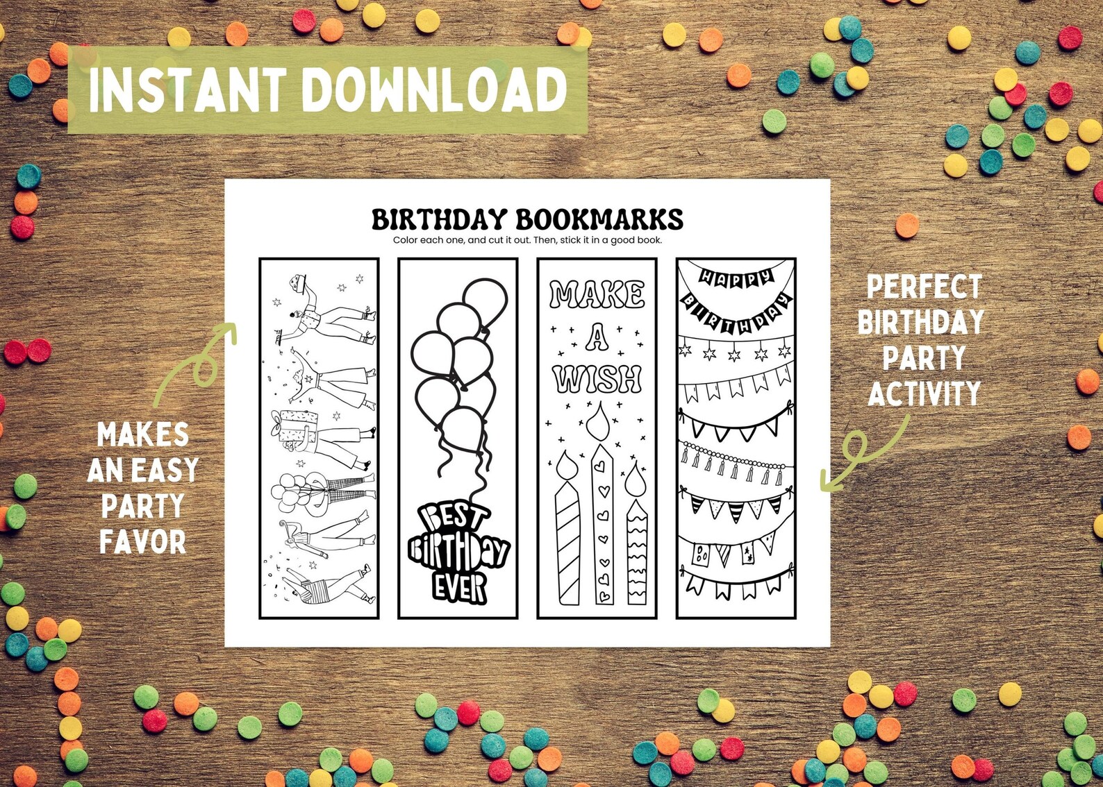 Birthday Coloring Bookmarks Printable for Kids Birthday Party Activity ...