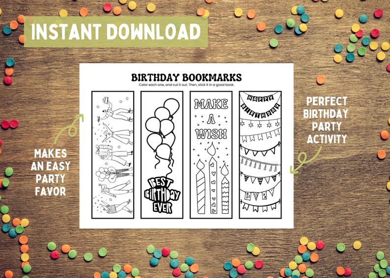 Birthday Coloring Bookmarks Printable for Kids Birthday Party Activity ...