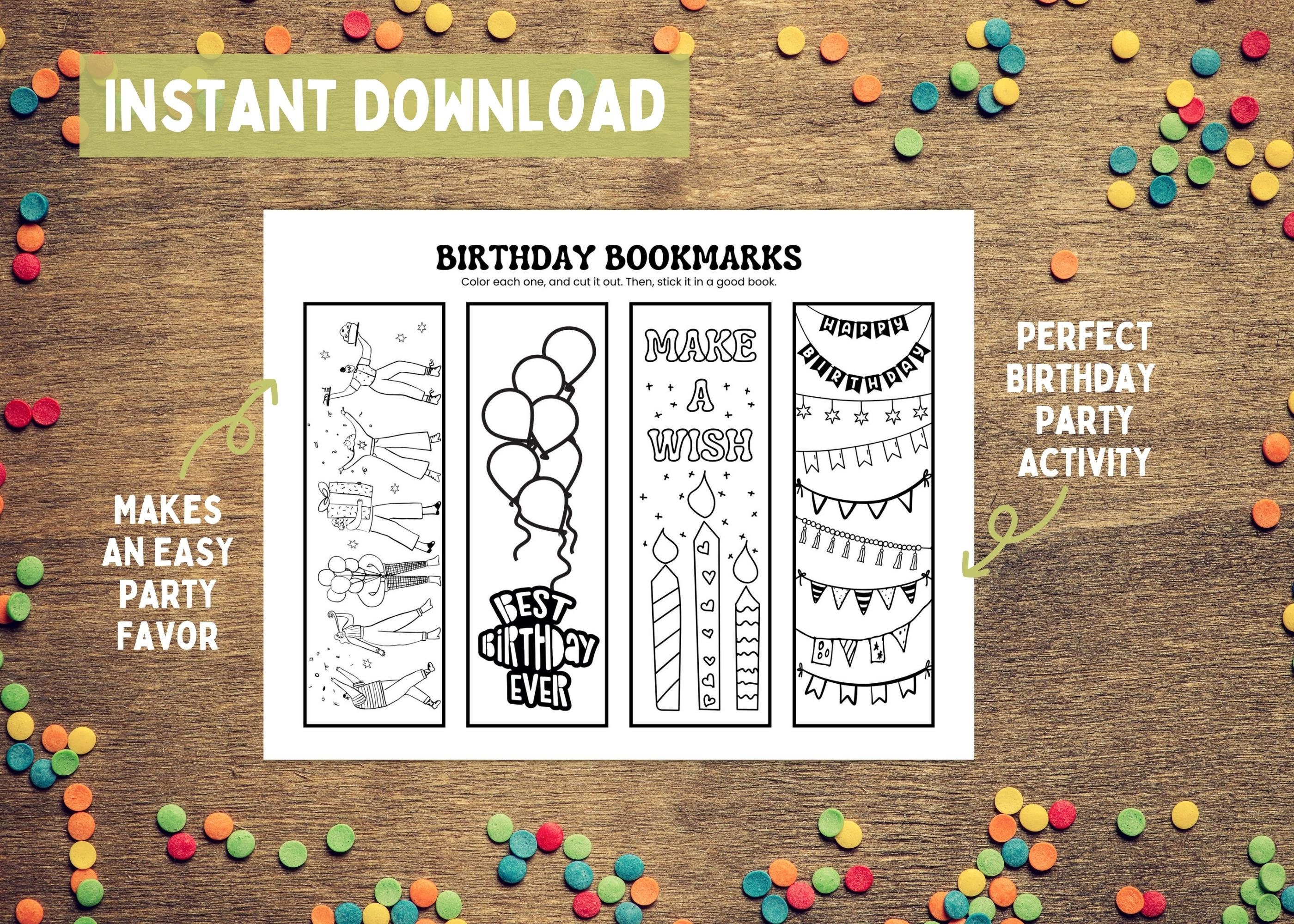 Birthday Coloring Bookmarks Printable for Kids Birthday Party Activity ...