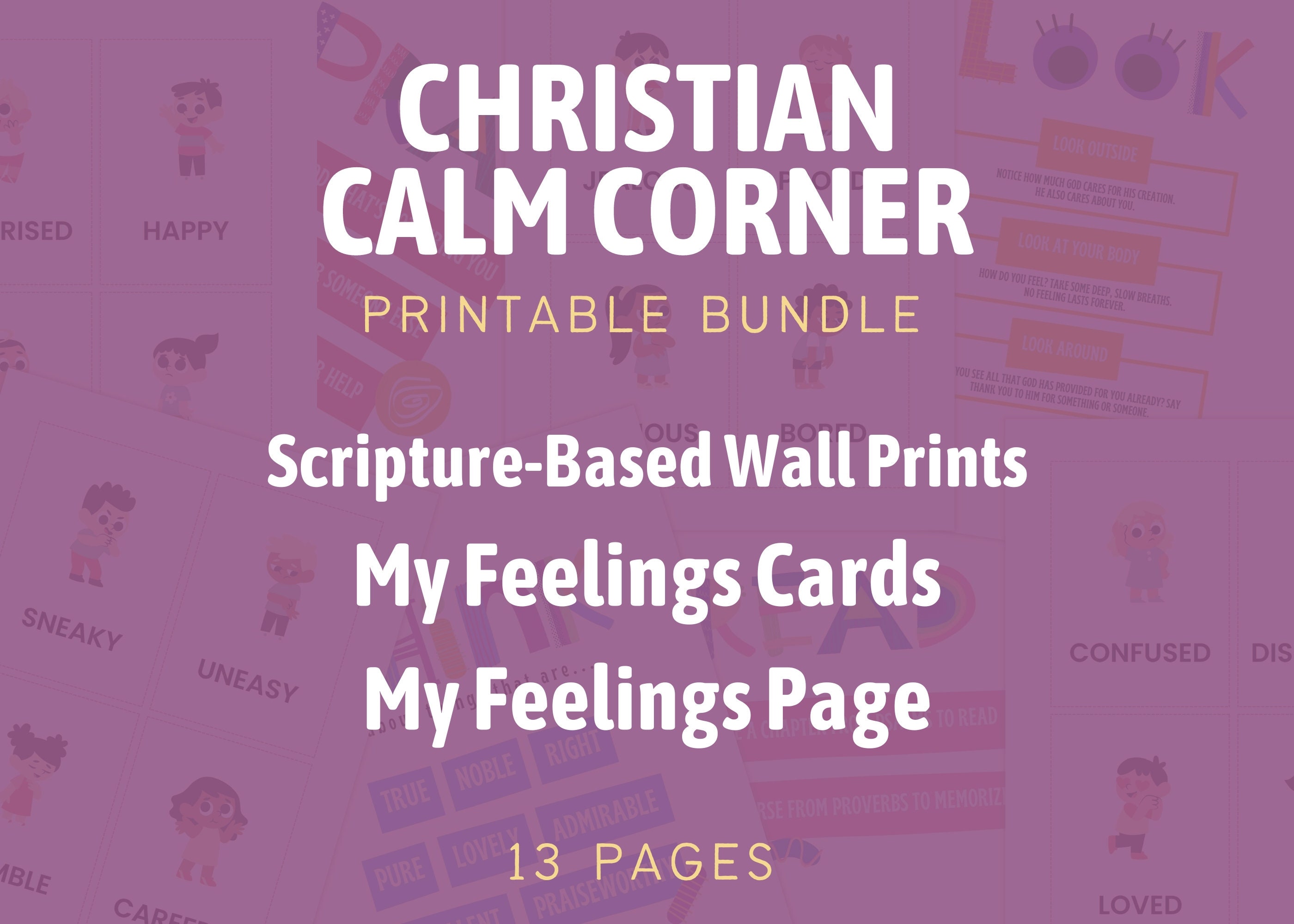 Christian Calm Corner Printable BUNDLE, Mental Health Feelings ...