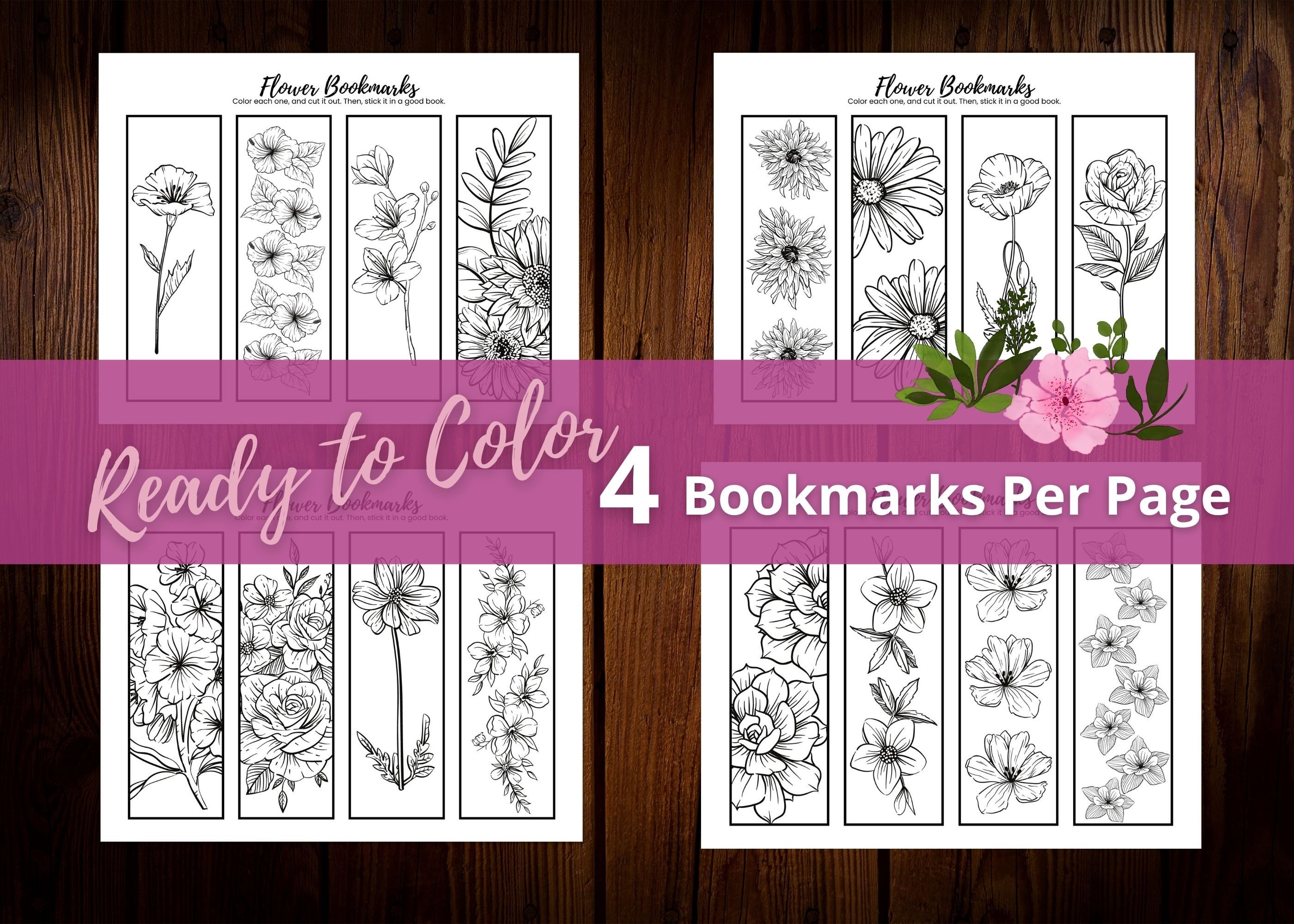 Floral Printable Bundle / Flower Printable Bookmark / Flower Coloring ...