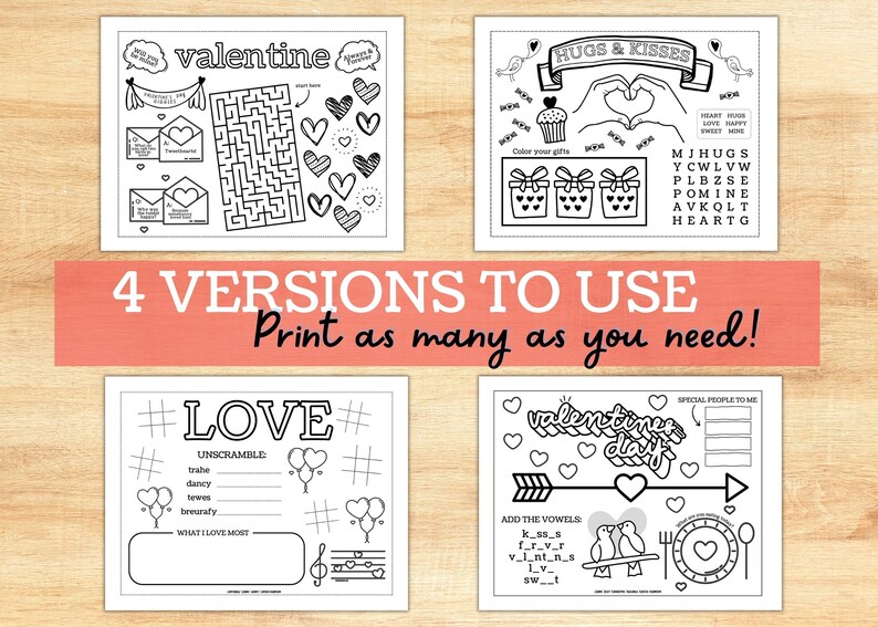 Valentines Day Placemats Printable / Kids Table February Coloring Pages ...