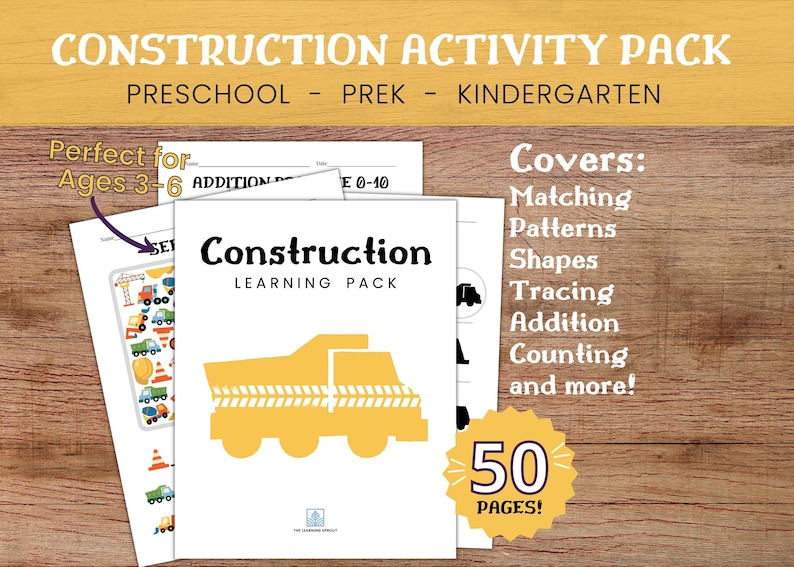 Construction Learning Printable Pack / Truck Quiet Book / Excavator ...