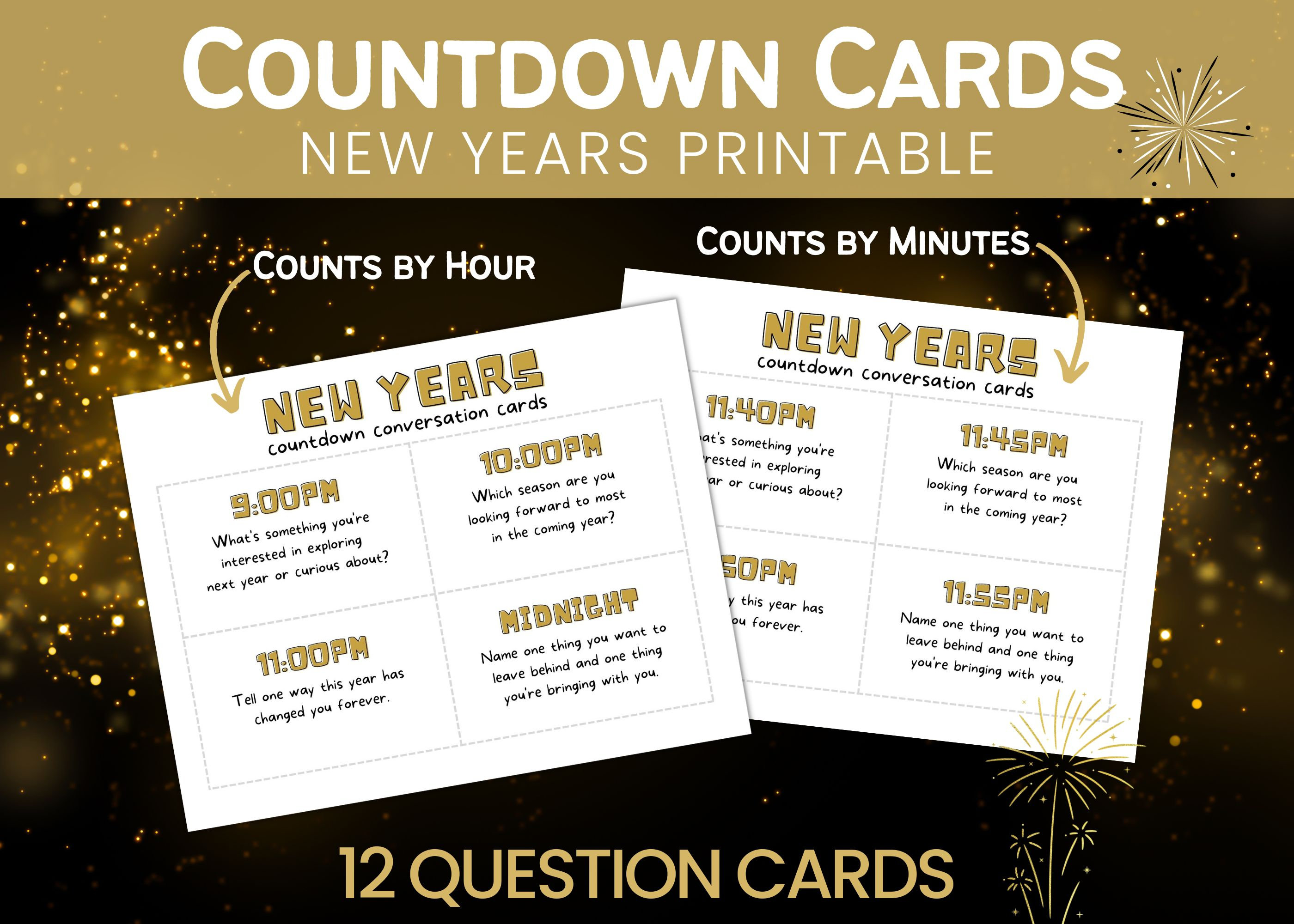 New Years Conversation Cards / Printable New Years Eve Countdown ...