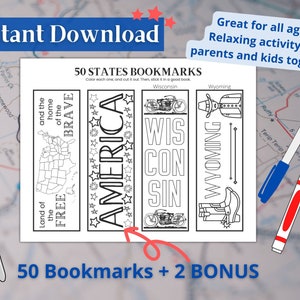 50 States Printable Bookmarks / 4th of July Coloring Pages ...
