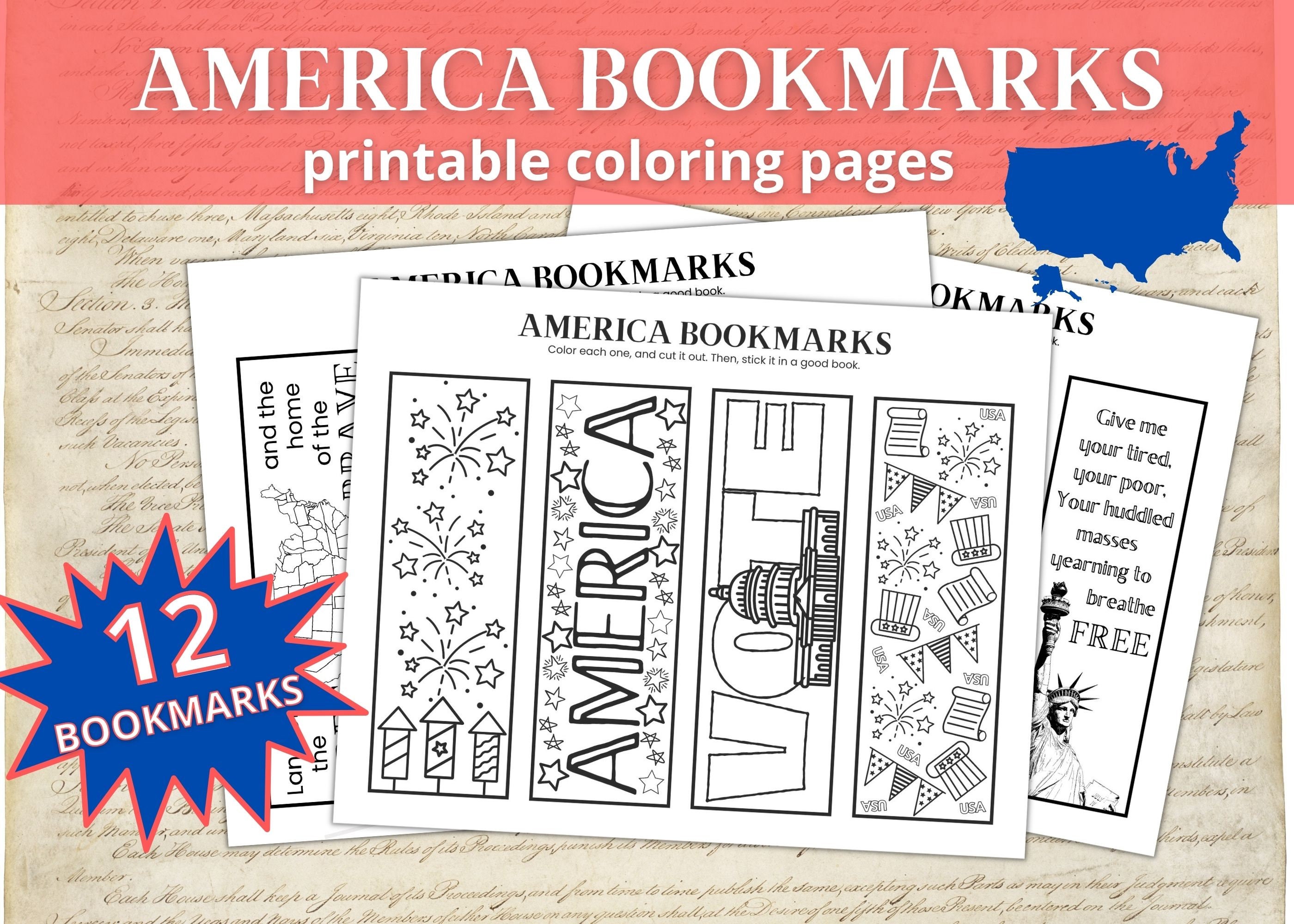 America Printable Bookmarks / Veterans Day Coloring Pages / Election ...