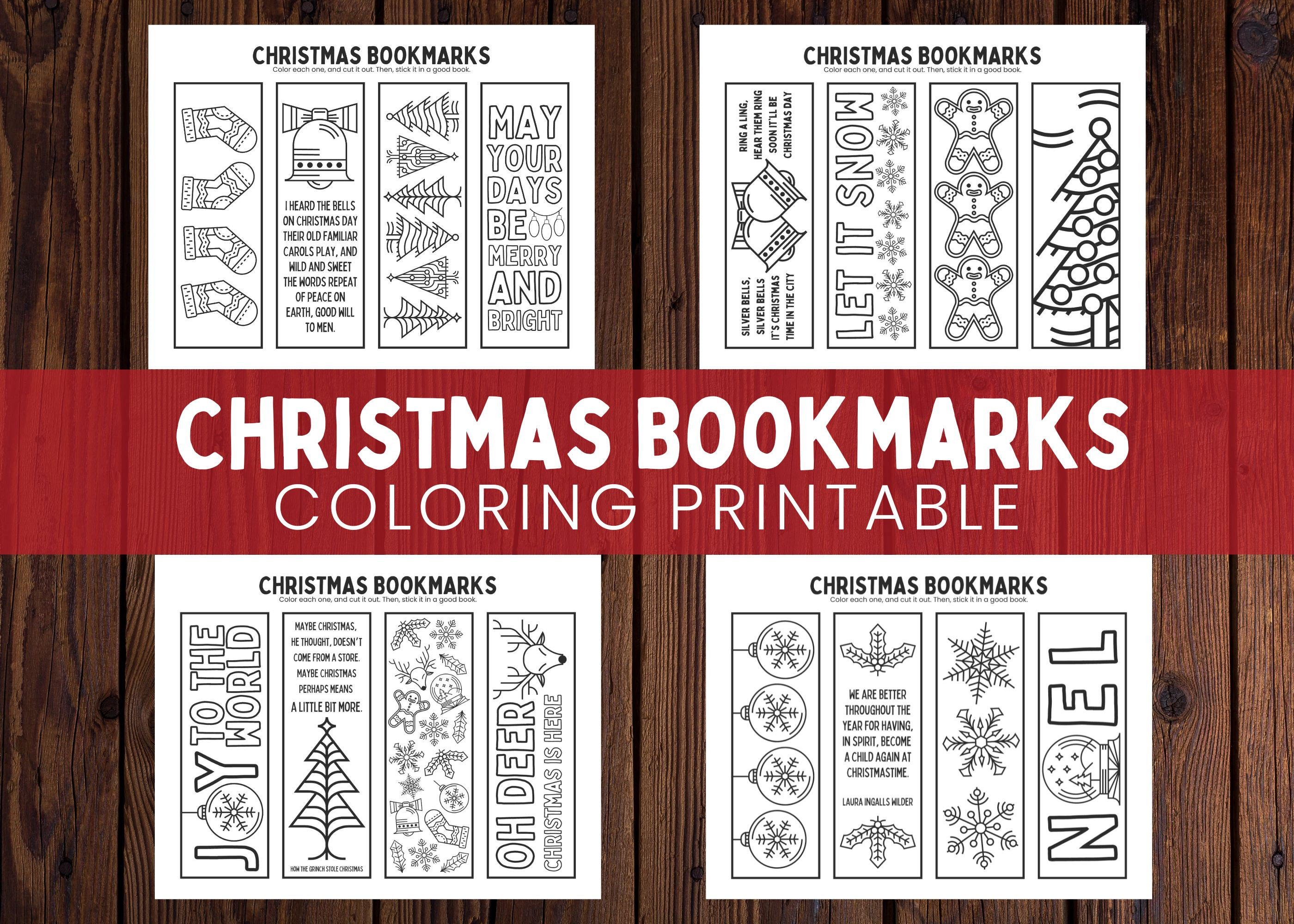 Christmas Coloring Bookmarks / Printable Holiday Coloring Pages - Etsy