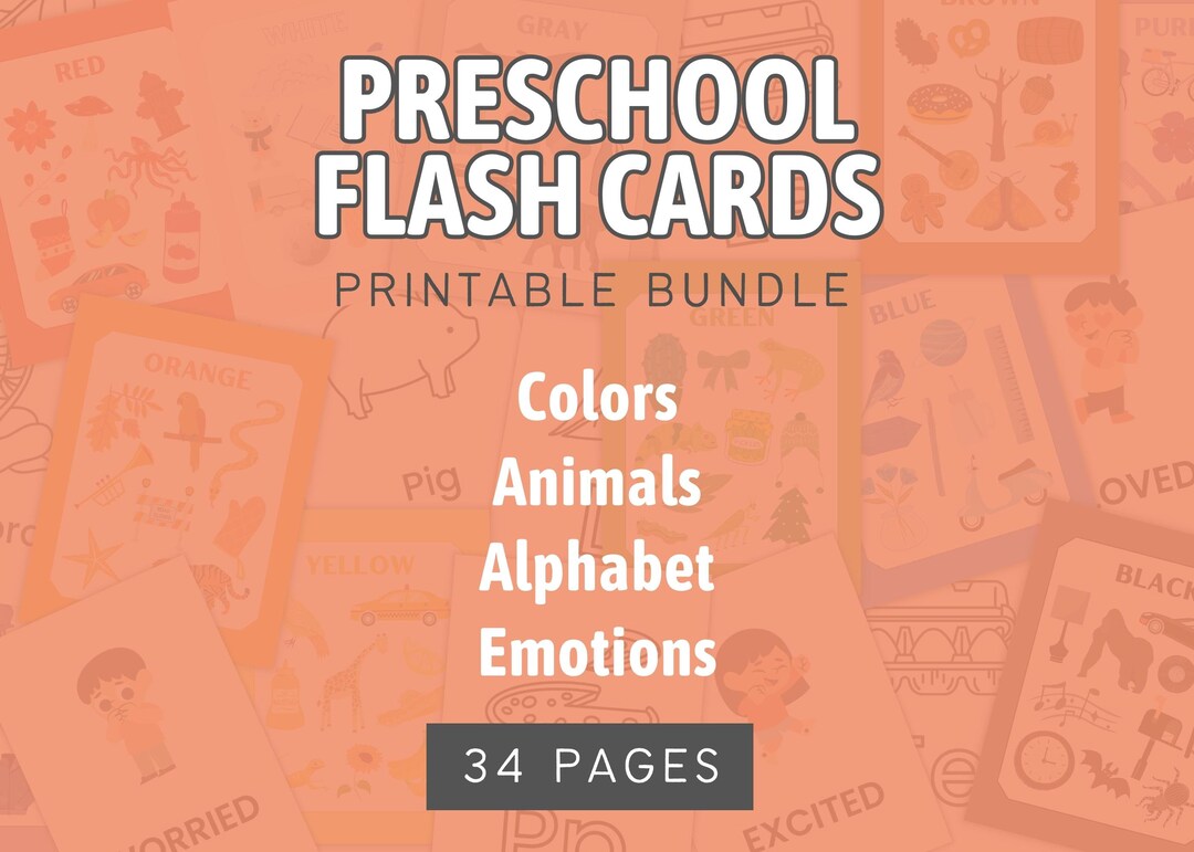 Preschool Printable Flash Cards Bundle, Color Flashcards, Printable ...
