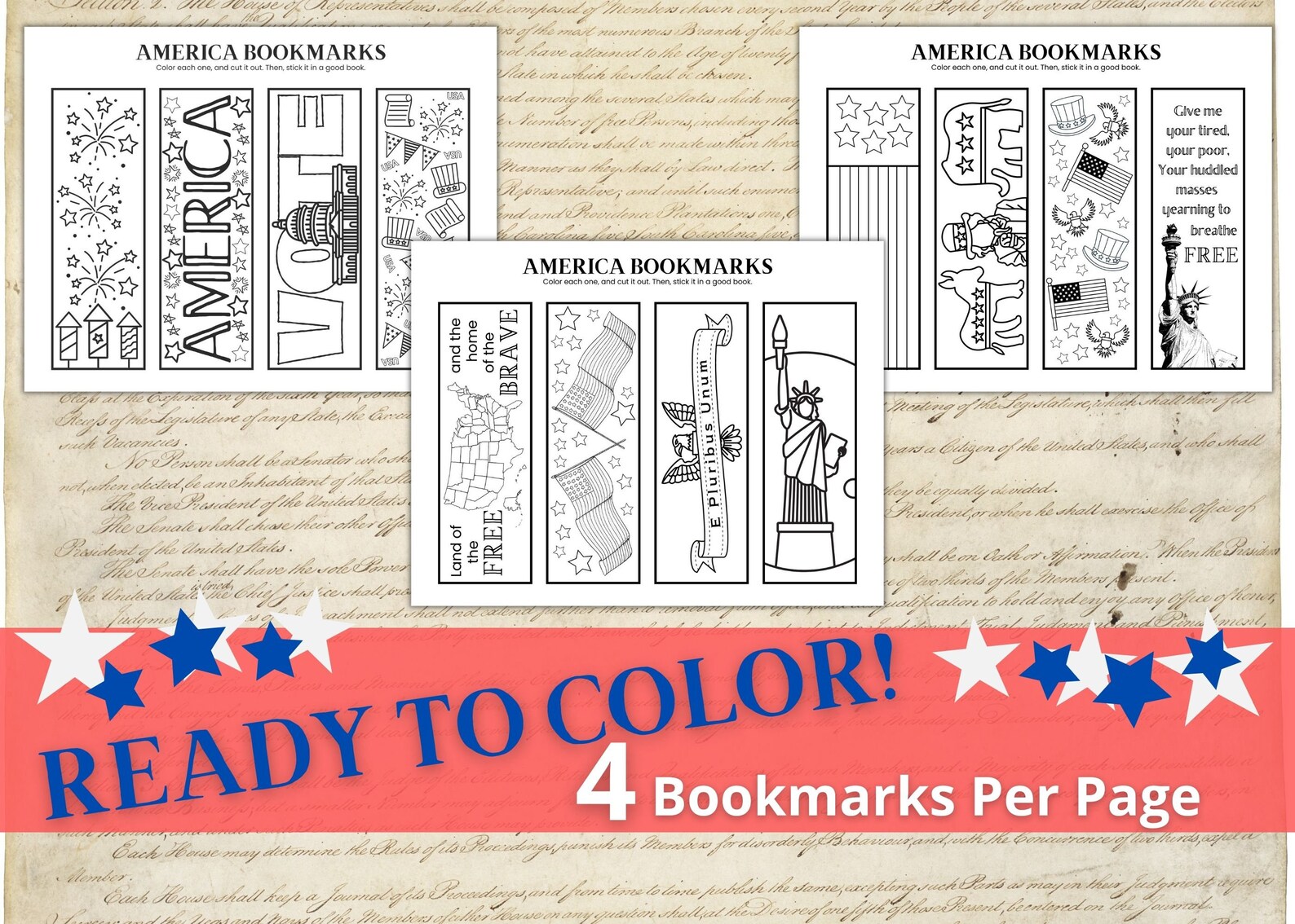 America Printable Bookmarks / Veterans Day Coloring Pages / Election ...