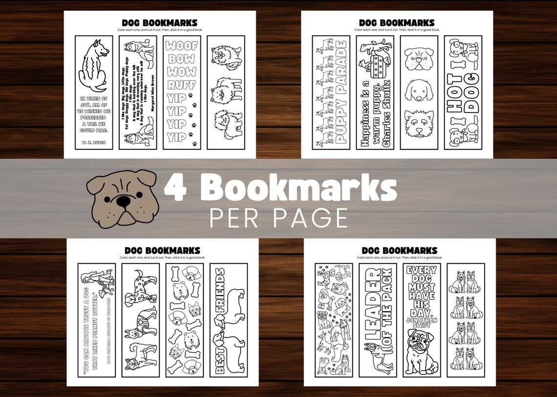 Dog Printable Bookmarks / Puppy Coloring Pages / Bookmark Set - Etsy