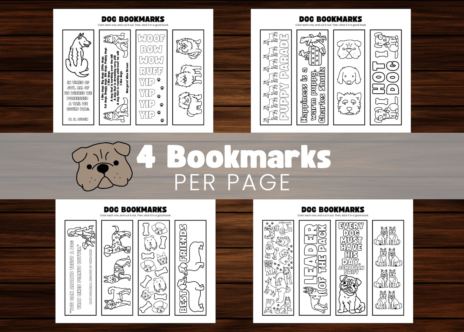 Dog Printable Bookmarks / Puppy Coloring Pages / Bookmark Set - Etsy