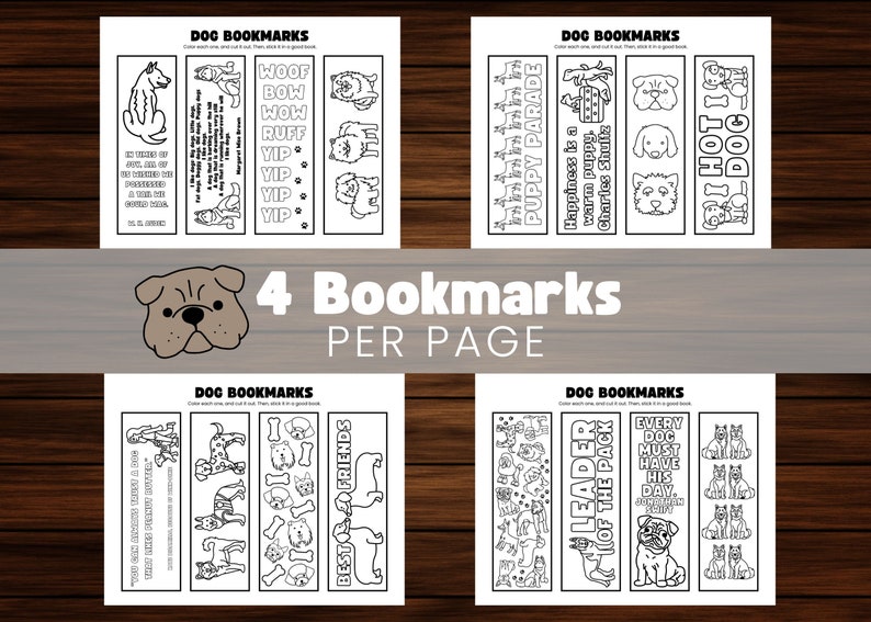 Dog Printable Bookmarks / Puppy Coloring Pages / Bookmark Set - Etsy