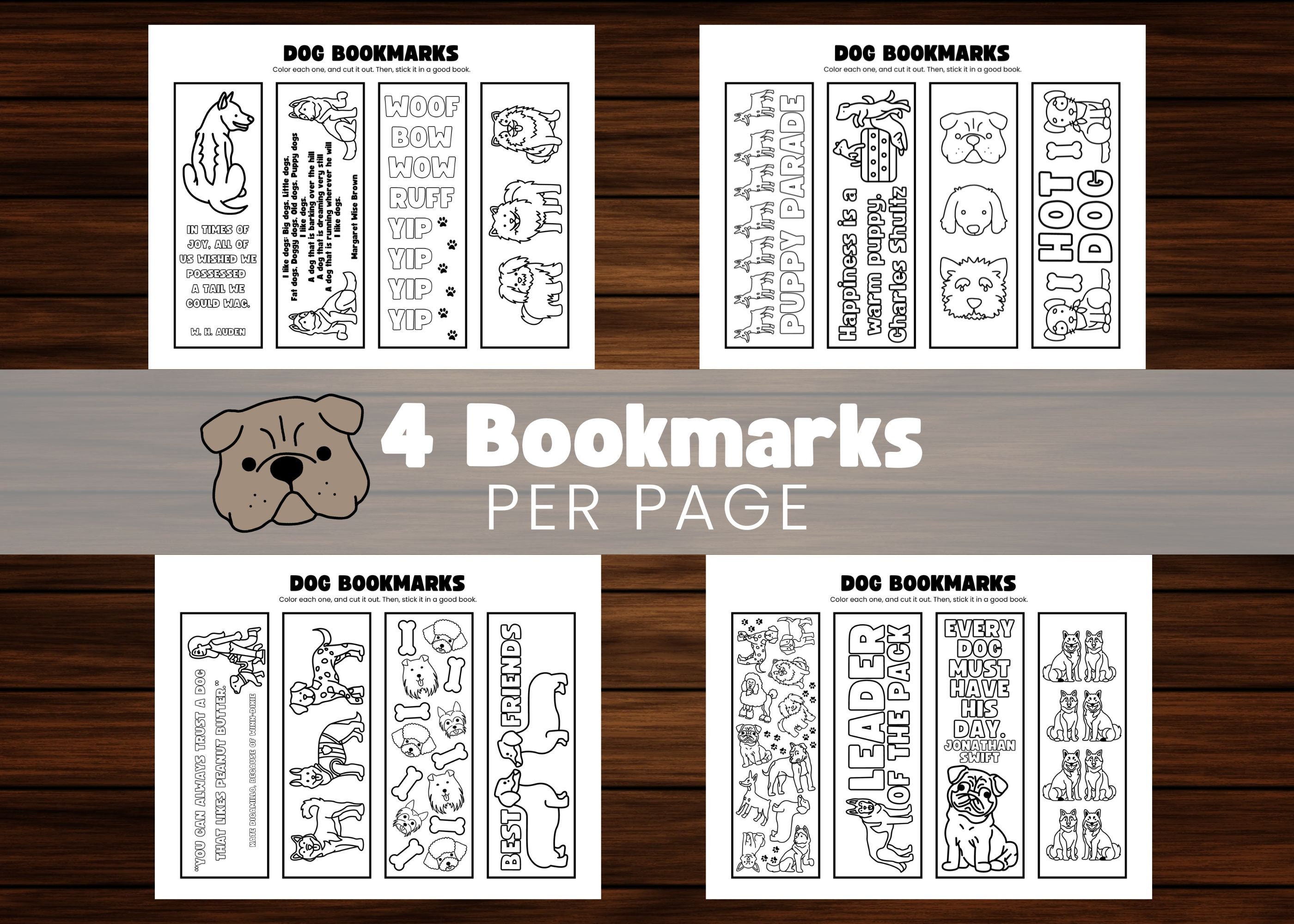 Dog Printable Bookmarks / Puppy Coloring Pages / Bookmark Set - Etsy