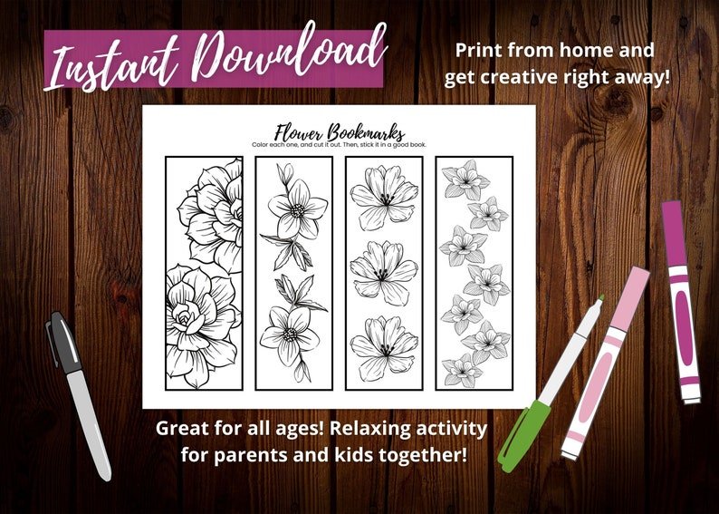 Flower Printable Bookmarks / Coloring Pages / Bookmark Set - Etsy