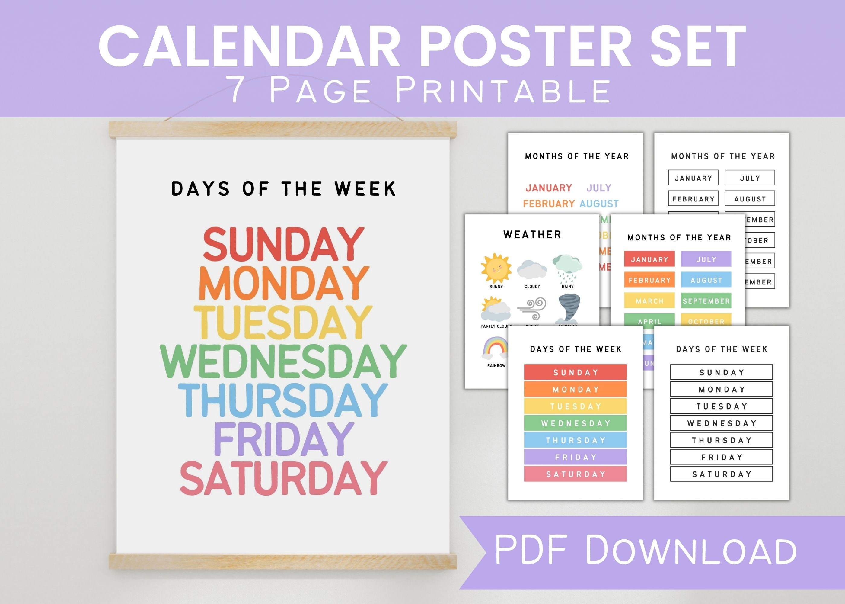 Calendar Educational Prints / Circle Time Classroom Poster / Preschool ...