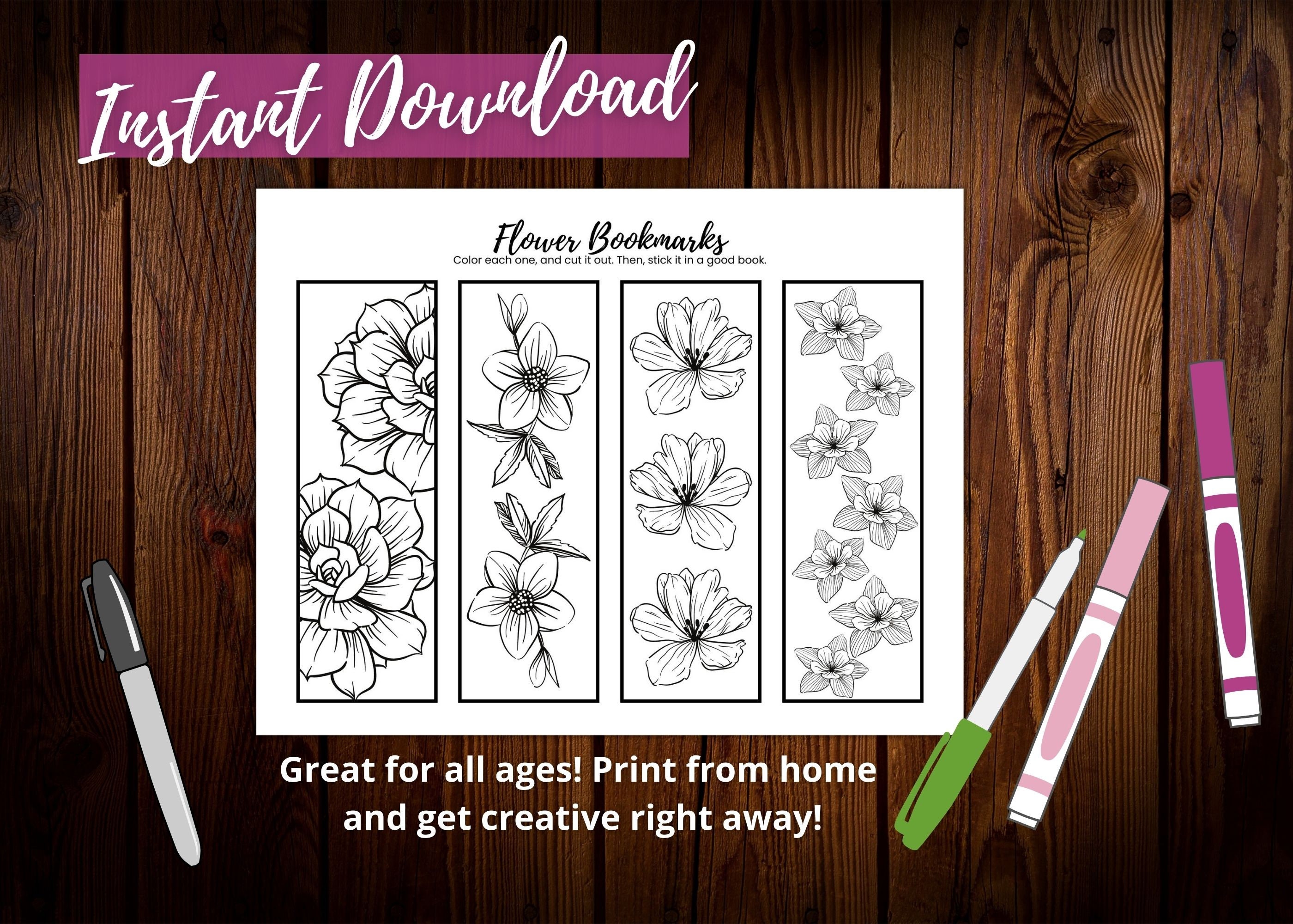 Floral Printable Bundle / Flower Printable Bookmark / Flower Coloring ...