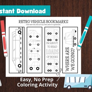 Retro Vehicle Printable Bookmarks / Car Coloring Pages / Trucks ...