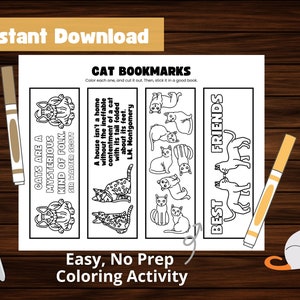 Cat Printable Bookmarks / Kitten Coloring Pages / Bookmark Set - Etsy