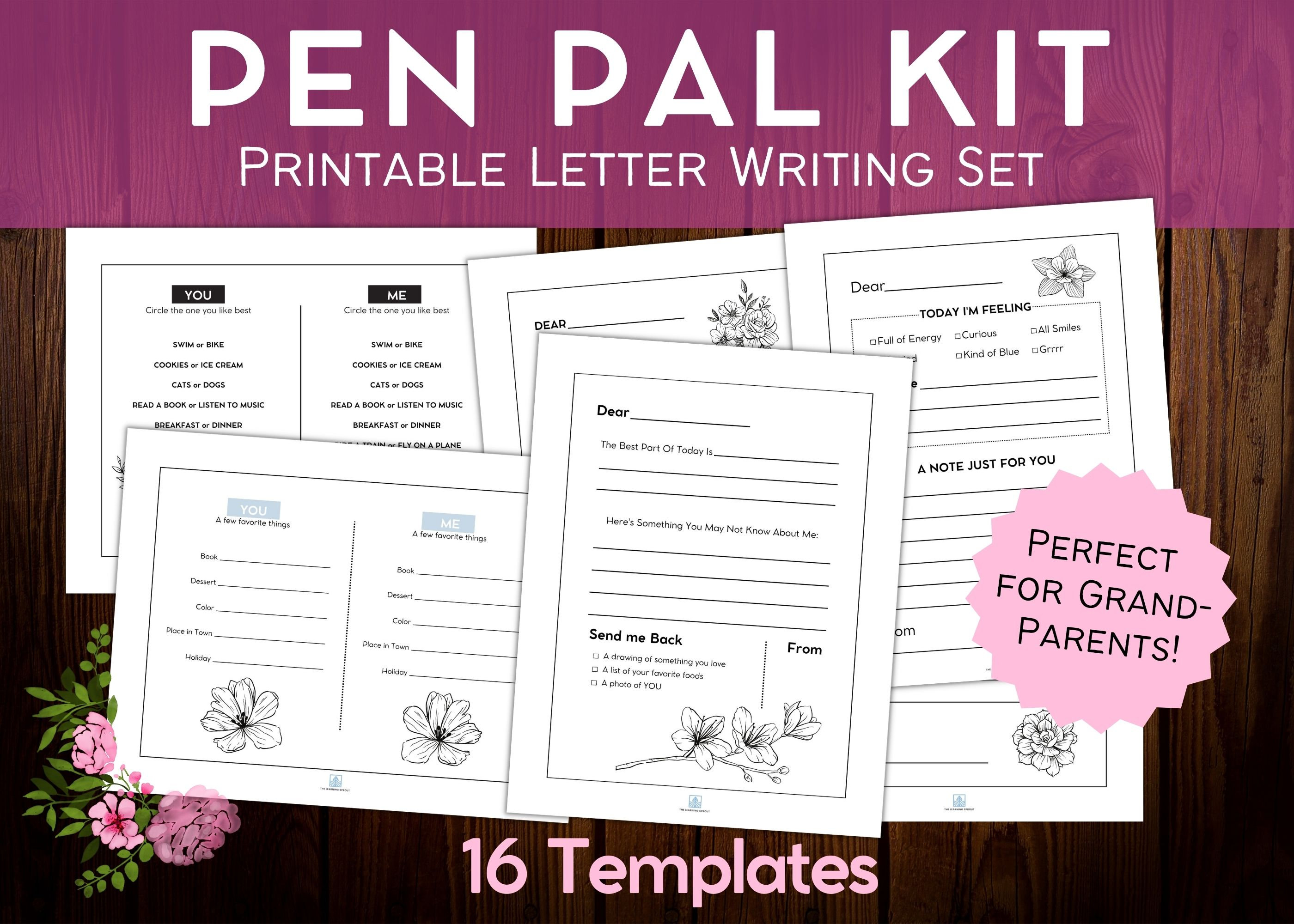 Flower Coloring Pen Pal Kit / Letter Writing Set for Grandparent Gifts ...