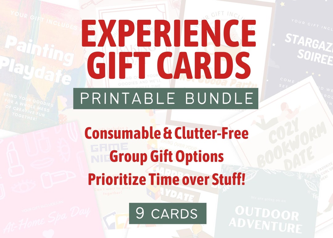Experience Gift Certificate Bundle, Clutter Free Printable Gift Tag ...