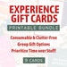 Experience Gift Certificate Bundle, Clutter Free Printable Gift Tag ...
