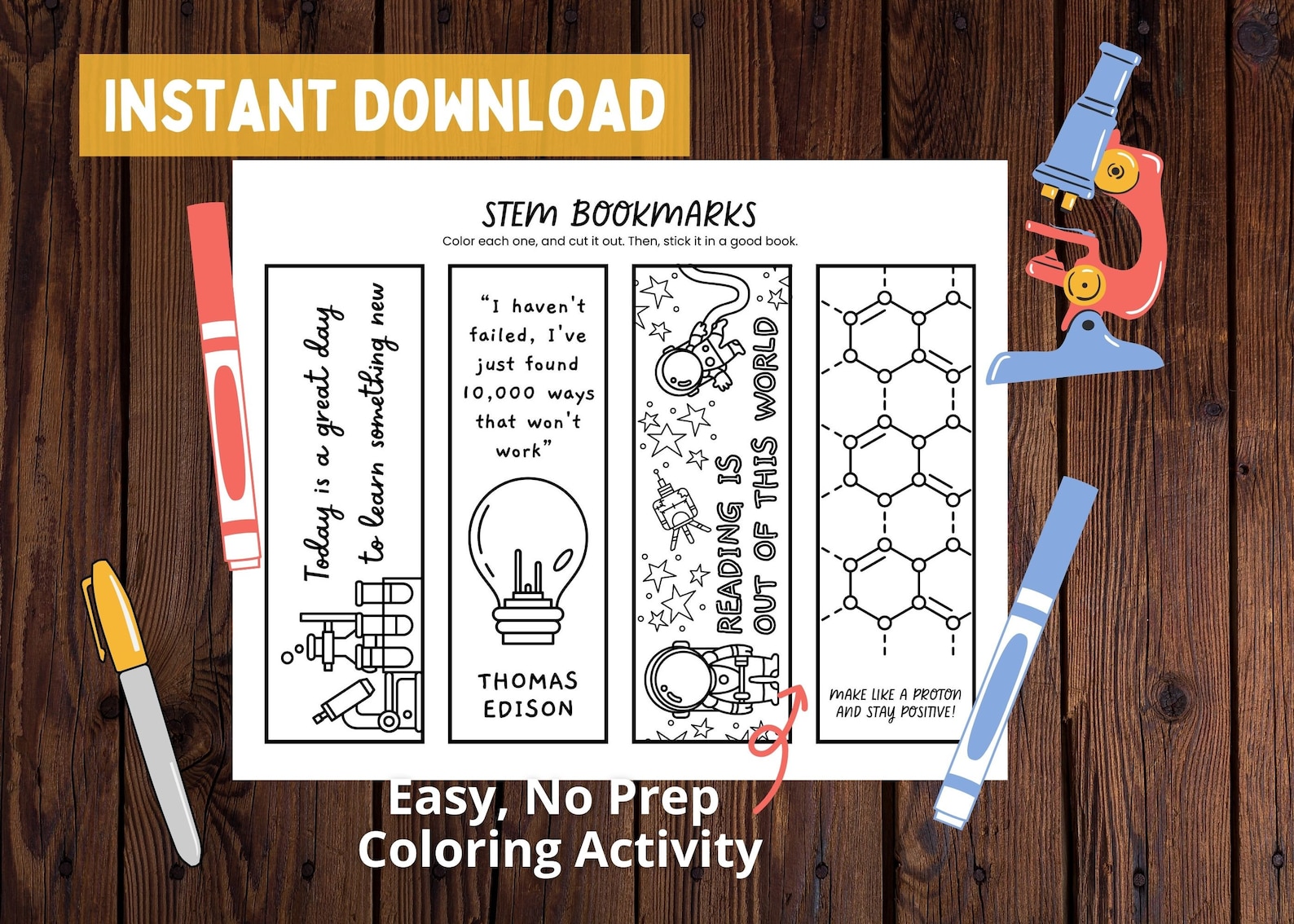 STEM Printable Bookmarks / Science Coloring Pages / Math Bookmark Set ...