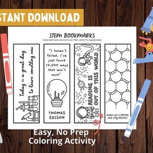 STEM Printable Bookmarks / Science Coloring Pages / Math Bookmark Set ...