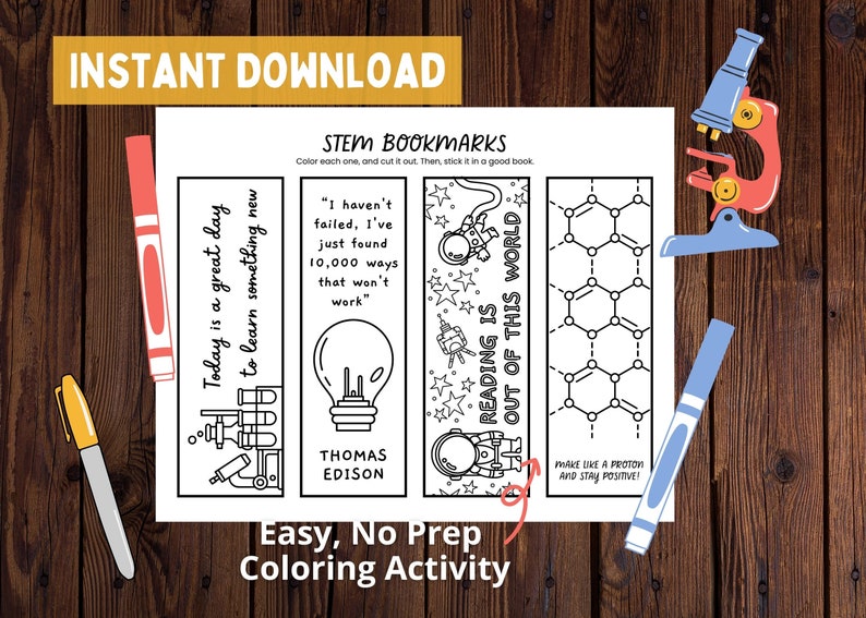 STEM Printable Bookmarks / Science Coloring Pages / Math Bookmark Set ...