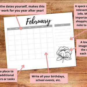 Blank Floral Monthly Calendar / Flower Perpetual Calendar / Classroom ...