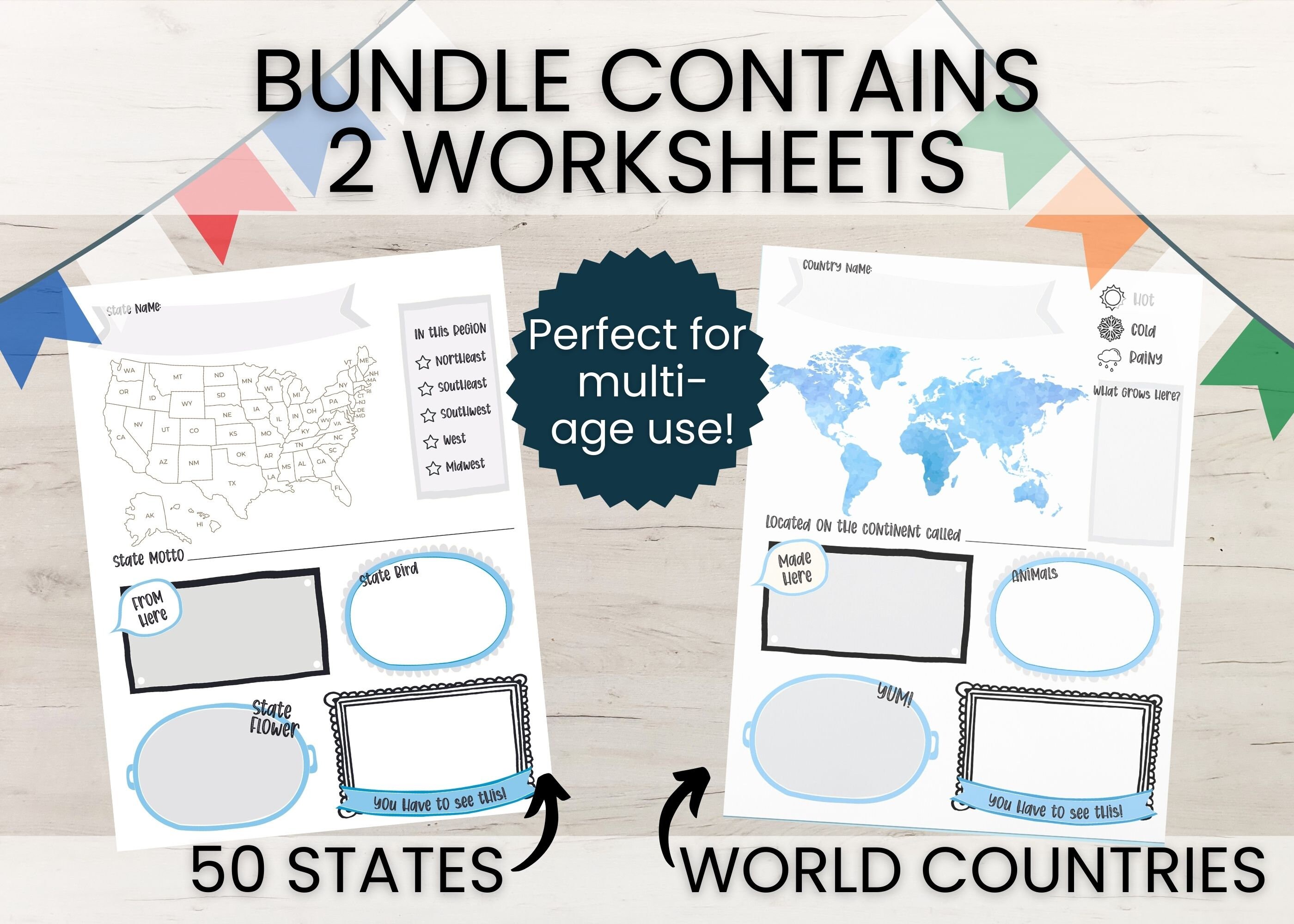 Geography Worksheet Bundle / 50 States Journal Page / Country Study ...