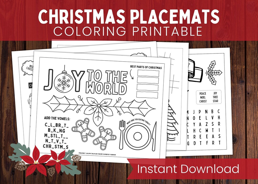 Christmas Placemats Printable / Kids Table Christmas Coloring Pages - Etsy