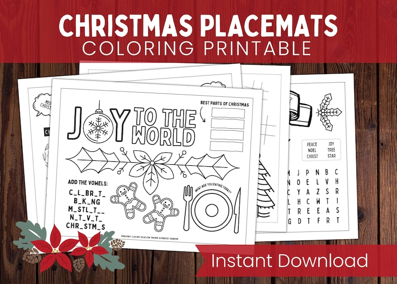 Christmas Placemats Printable / Kids Table Christmas Coloring Pages - Etsy