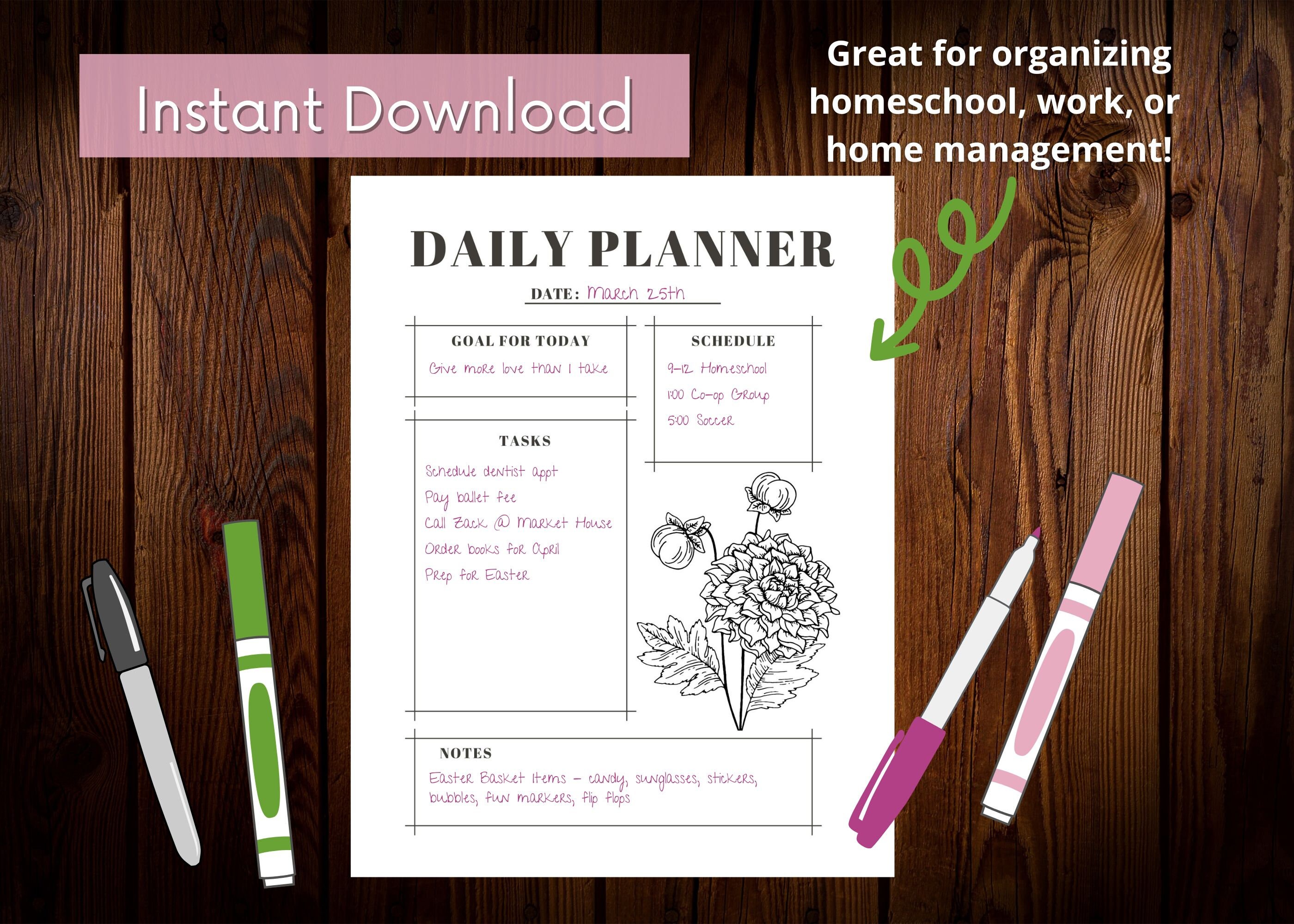 Daily Planner Pages / Printable Planner for Women / Adult Coloring ...