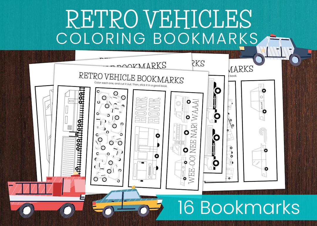 Retro Vehicle Printable Bookmarks / Car Coloring Pages / Trucks ...