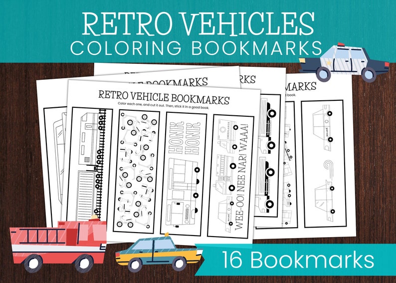 Retro Vehicle Printable Bookmarks / Car Coloring Pages / Trucks ...