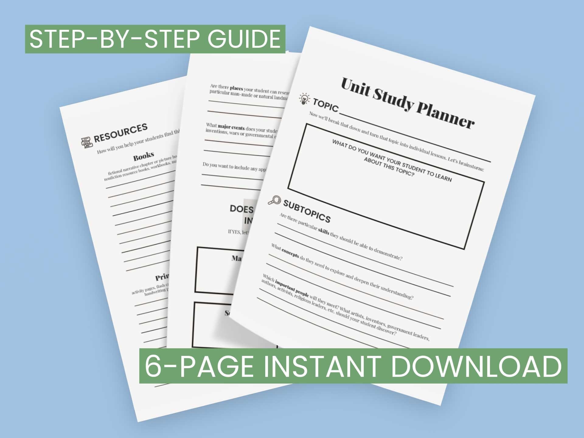 Unit Study Planner Printable / Academic Planner / Homeschool Lesson ...