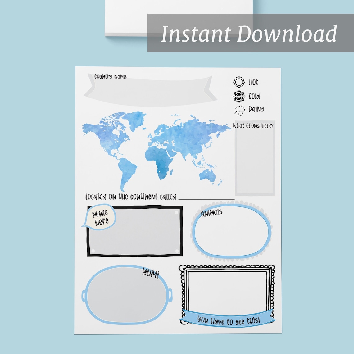 Country Study Geography Printable / Social Studies Worksheet - Etsy