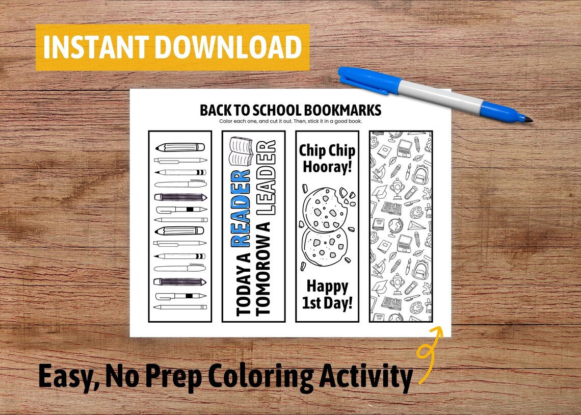 Back to School Printable Bookmarks / First Day of School Coloring Pages ...