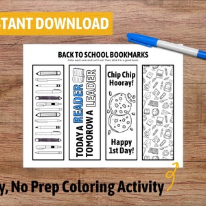 Back to School Printable Bookmarks / First Day of School Coloring Pages ...