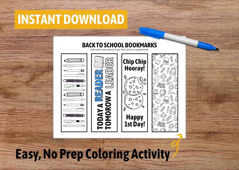 Back to School Printable Bookmarks / First Day of School Coloring Pages ...