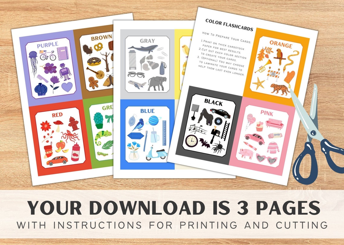 Color Printable Flashcards / Preschool Educational Game - Etsy