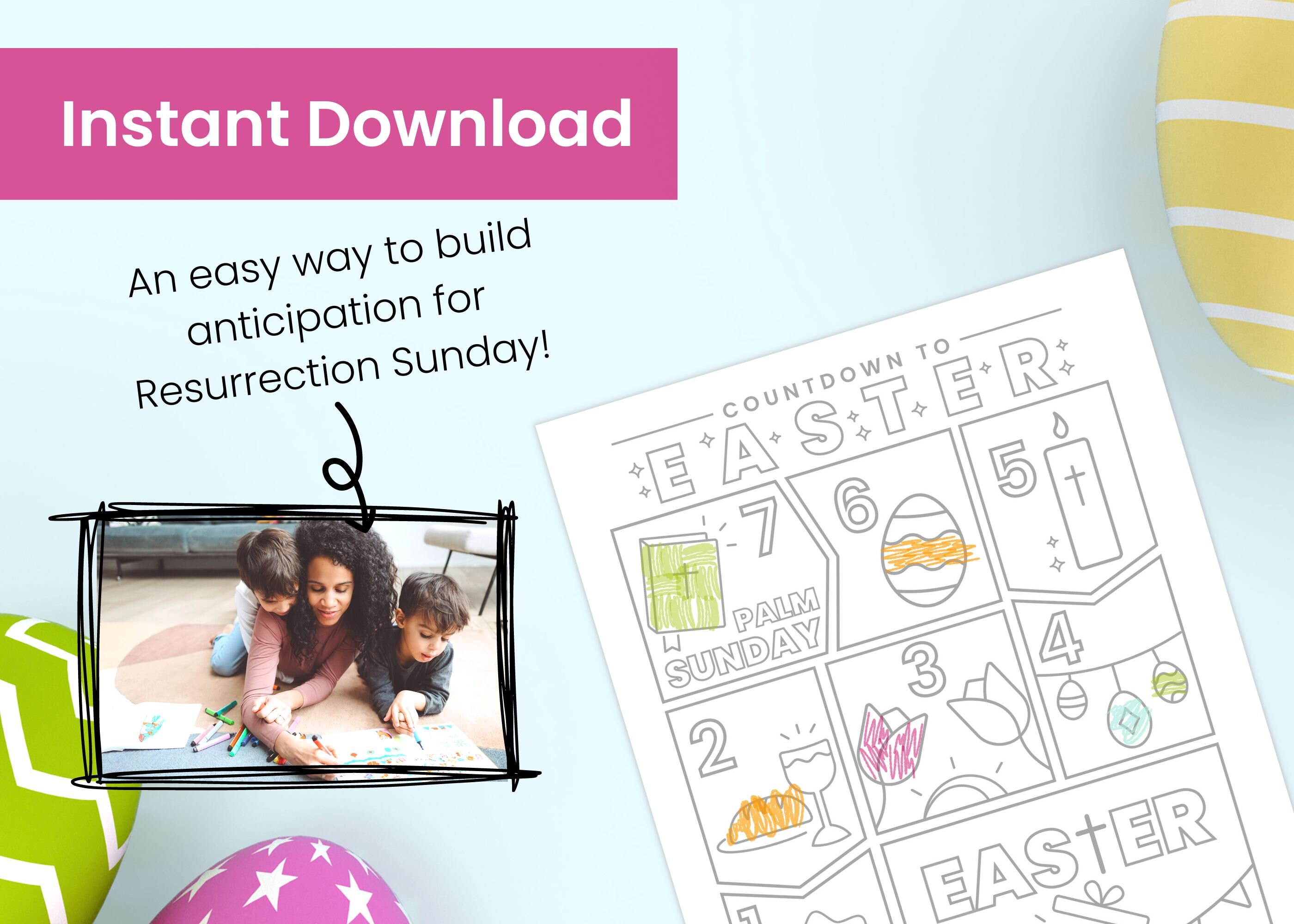 Printable Easter Countdown / Spring Coloring Page / Holy Week Preschool ...