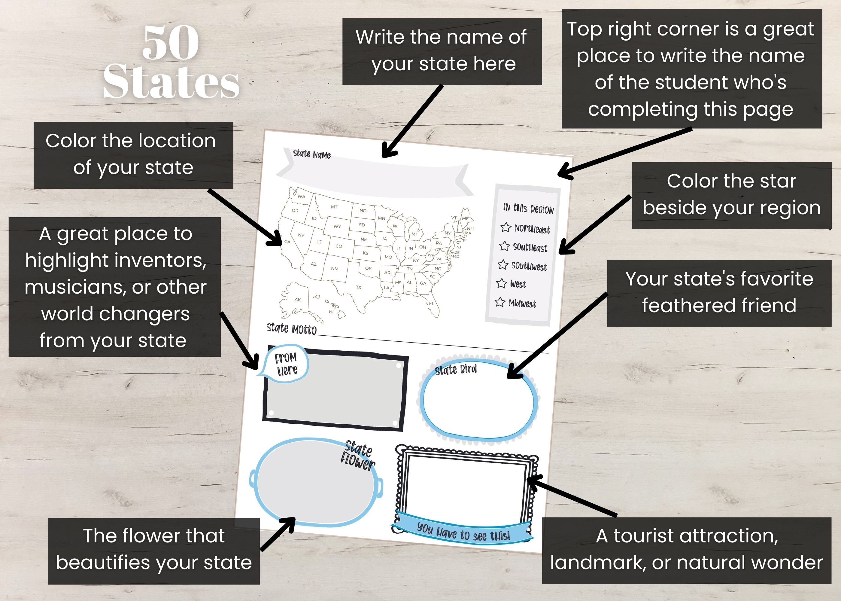 Geography Worksheet Bundle / 50 States Journal Page / Country Study ...