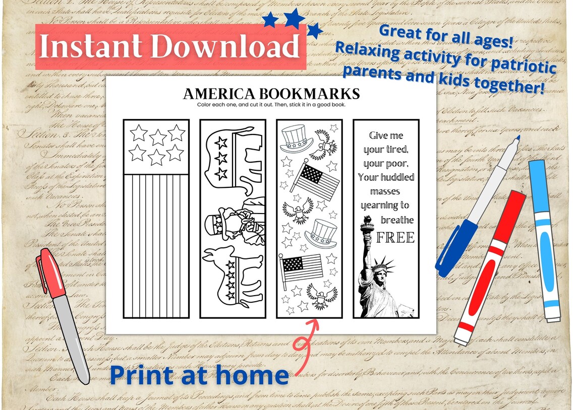 America Printable Bookmarks / Veterans Day Coloring Pages / Election ...